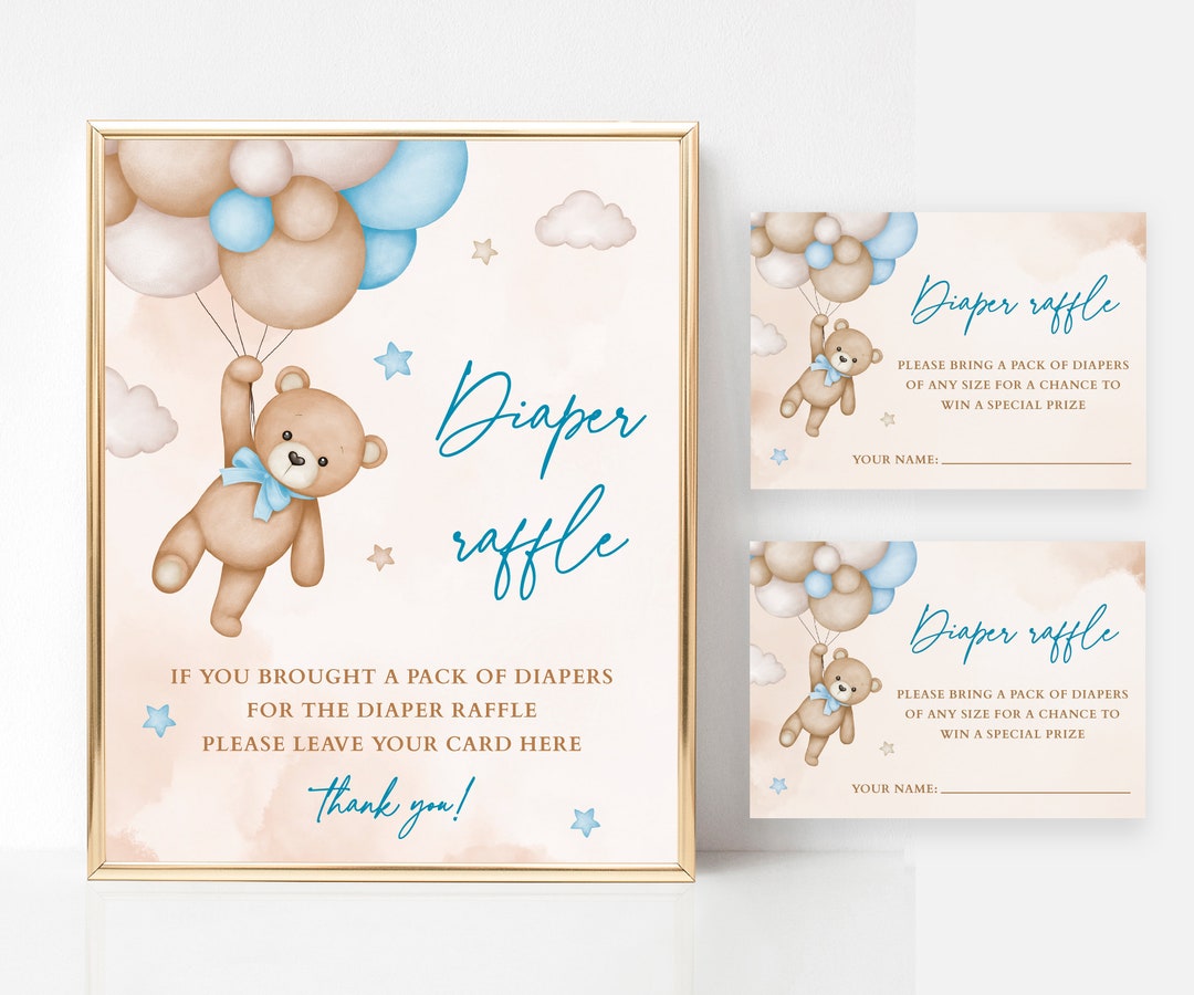 Baby Boy Blue Teddy Bear Diaper Raffle Sign and (Instant Download) - Etsy