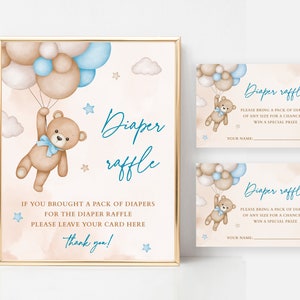 Baby Boy Blue Teddy Bear Diaper Raffle Sign and (Instant Download) - Etsy