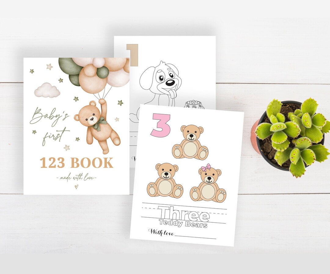Sage Green Teddy Bear Baby's First 123 Coloring Book, Greenery Baby ...