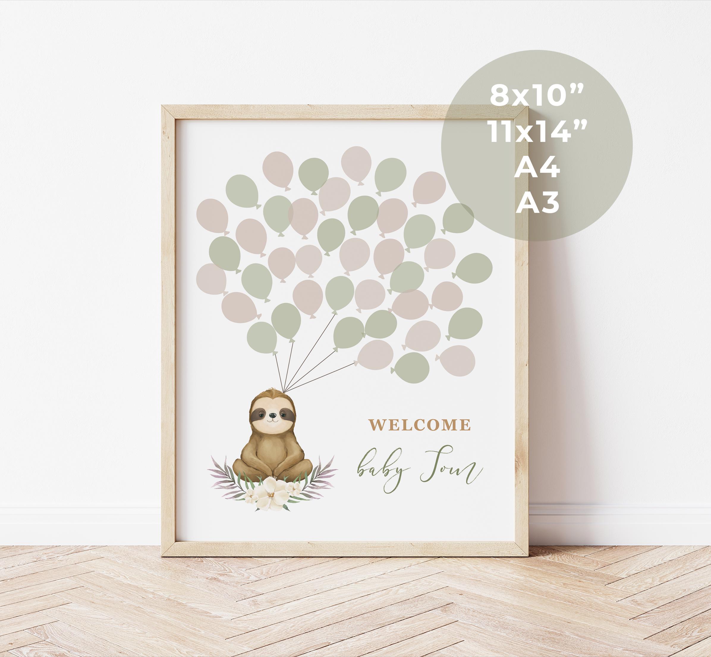 Sloth Guestbook Green and Brown Sign, Sloth Baby Shower Guest Book ...