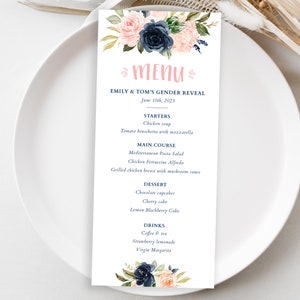Editable Navy and Blush Menu Gender Reveal Menu Template Elegant Menu ...