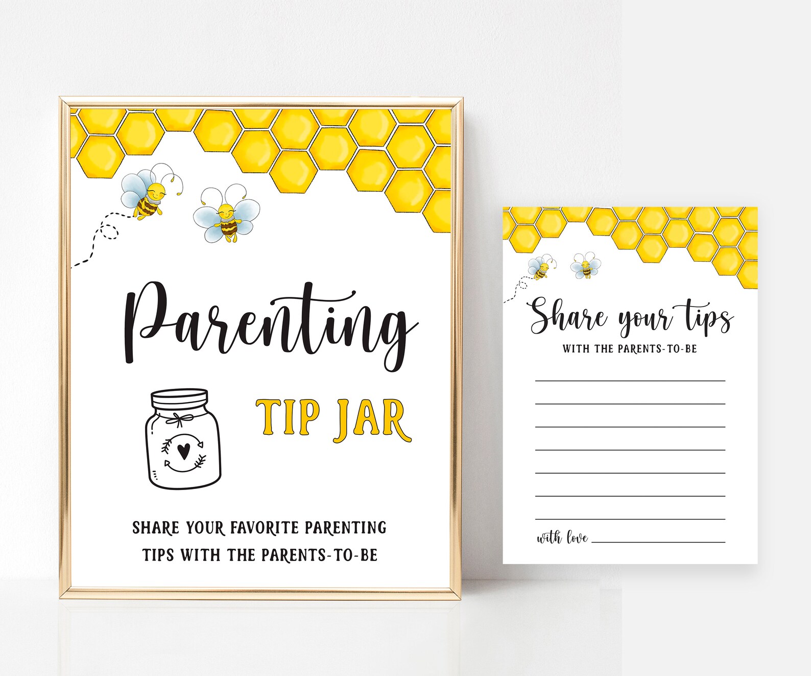 Parenting Tip Jar Sign and Tickets Printable, Bee Baby Shower Advice ...