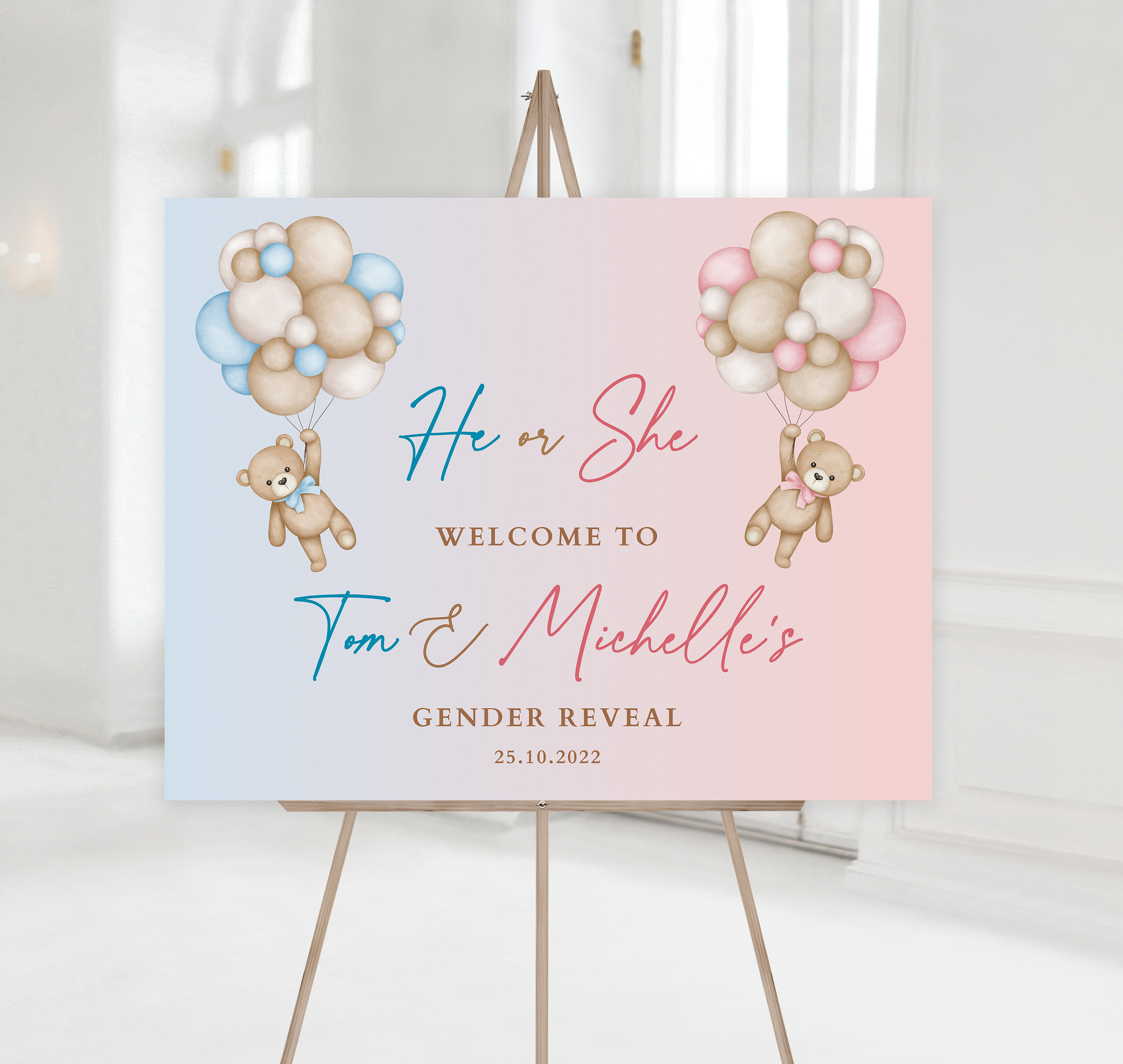 He or She Voting Banner, Pink and Blue Teddy Bears Gender Reveal Party ...