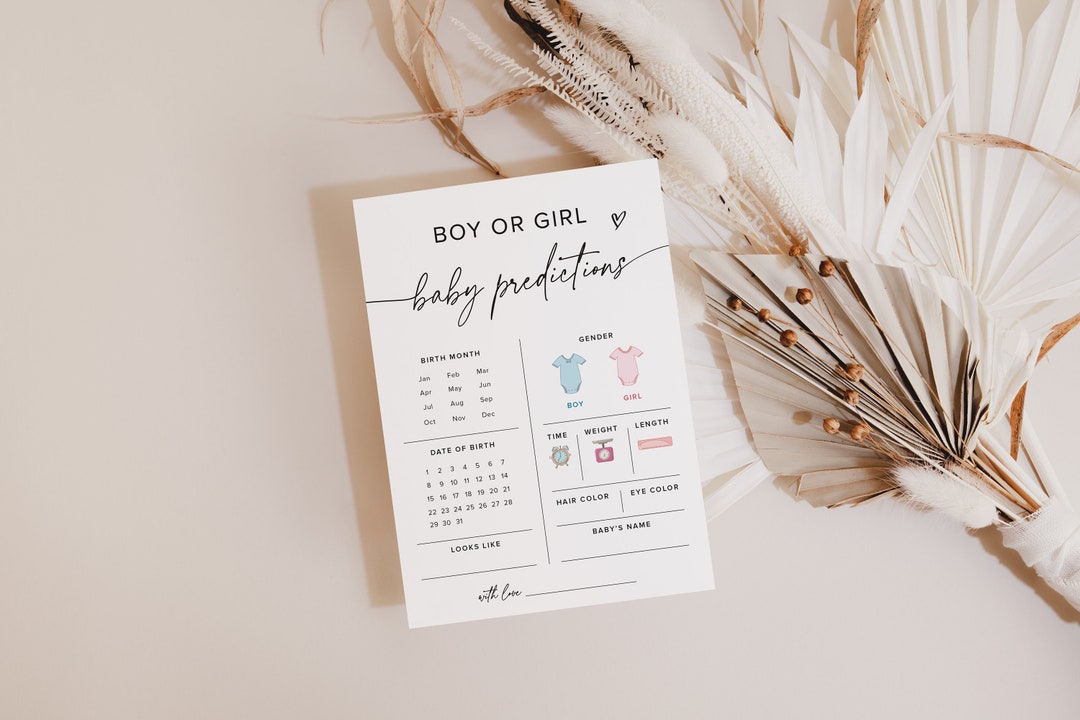 Minimalist Baby Predictions Card, Modern Minimal Baby Shower Game, Boy ...