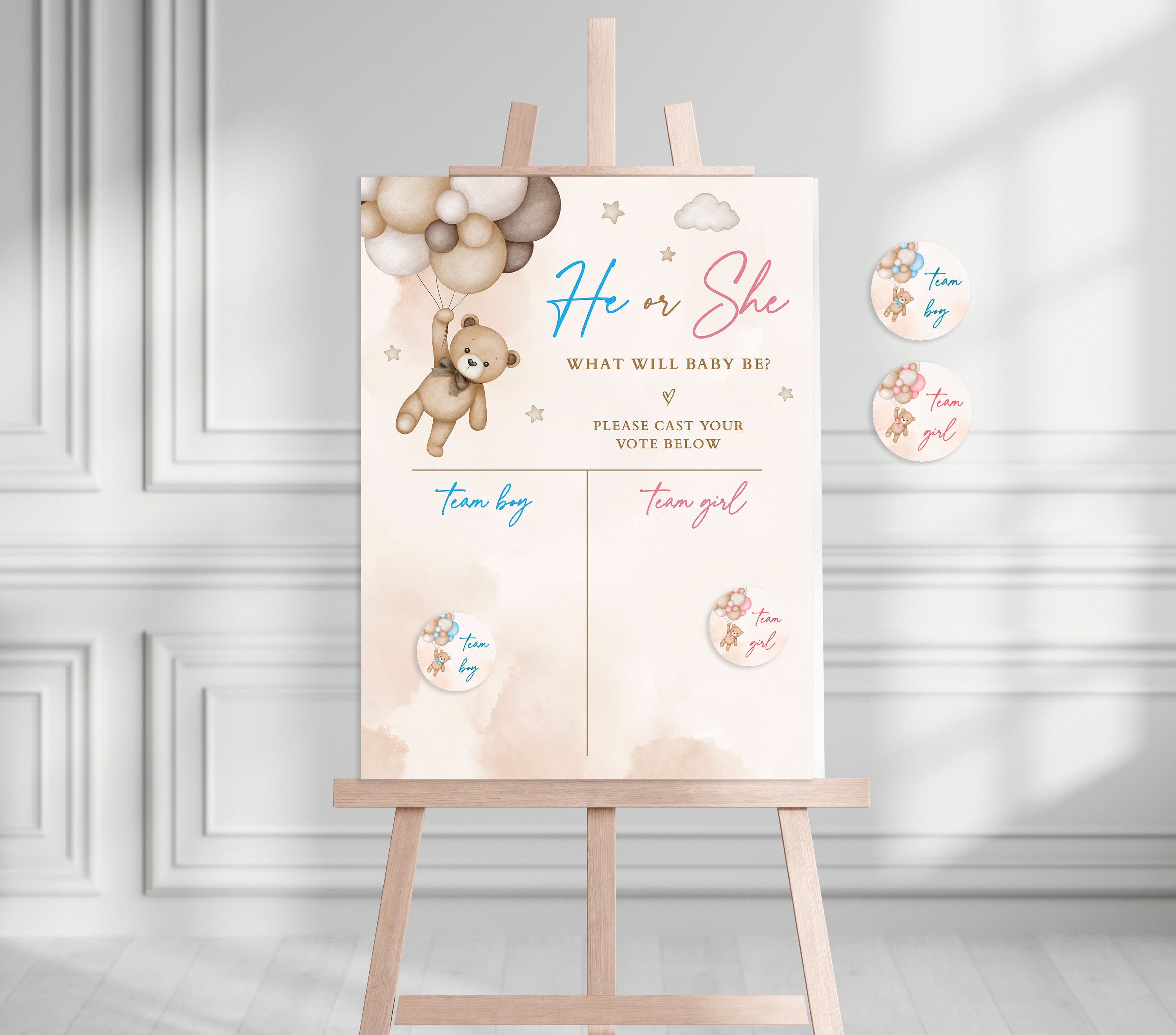 Boy or Girl Gender Reveal Maze Game Beige Teddy Bear Labyrinth Game ...