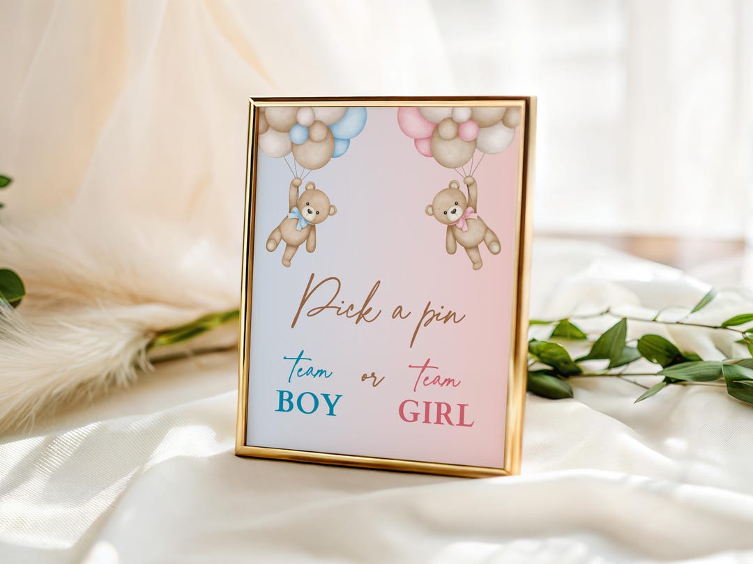 Pick a Pin Team Boy or Team Girl Teddy Bear Gender Reveal Party Pick a ...