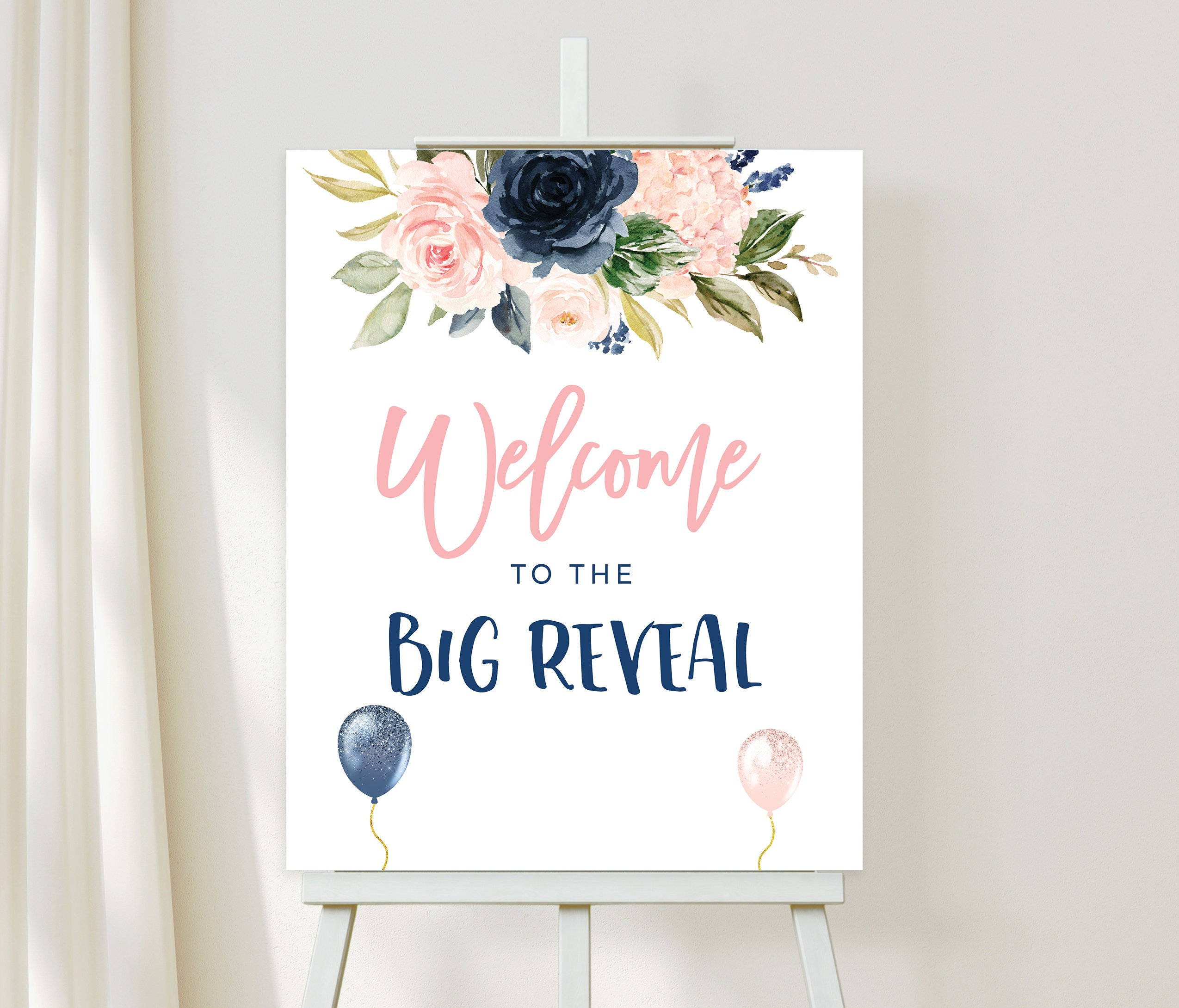 Navy and Blush Gender Reveal Sign Reveal Welcome Sign - Etsy UK