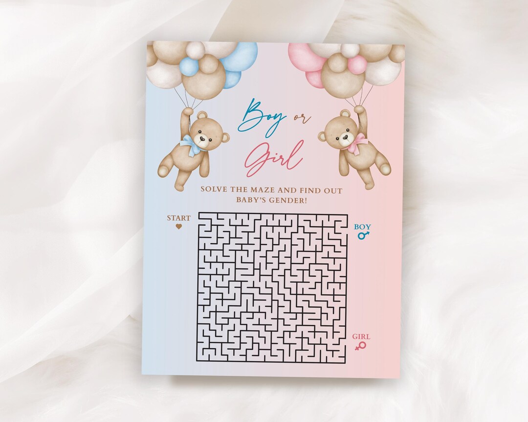 Teddy Bears Boy or Girl Gender Reveal, Labyrinth Game, Maze Game, What ...