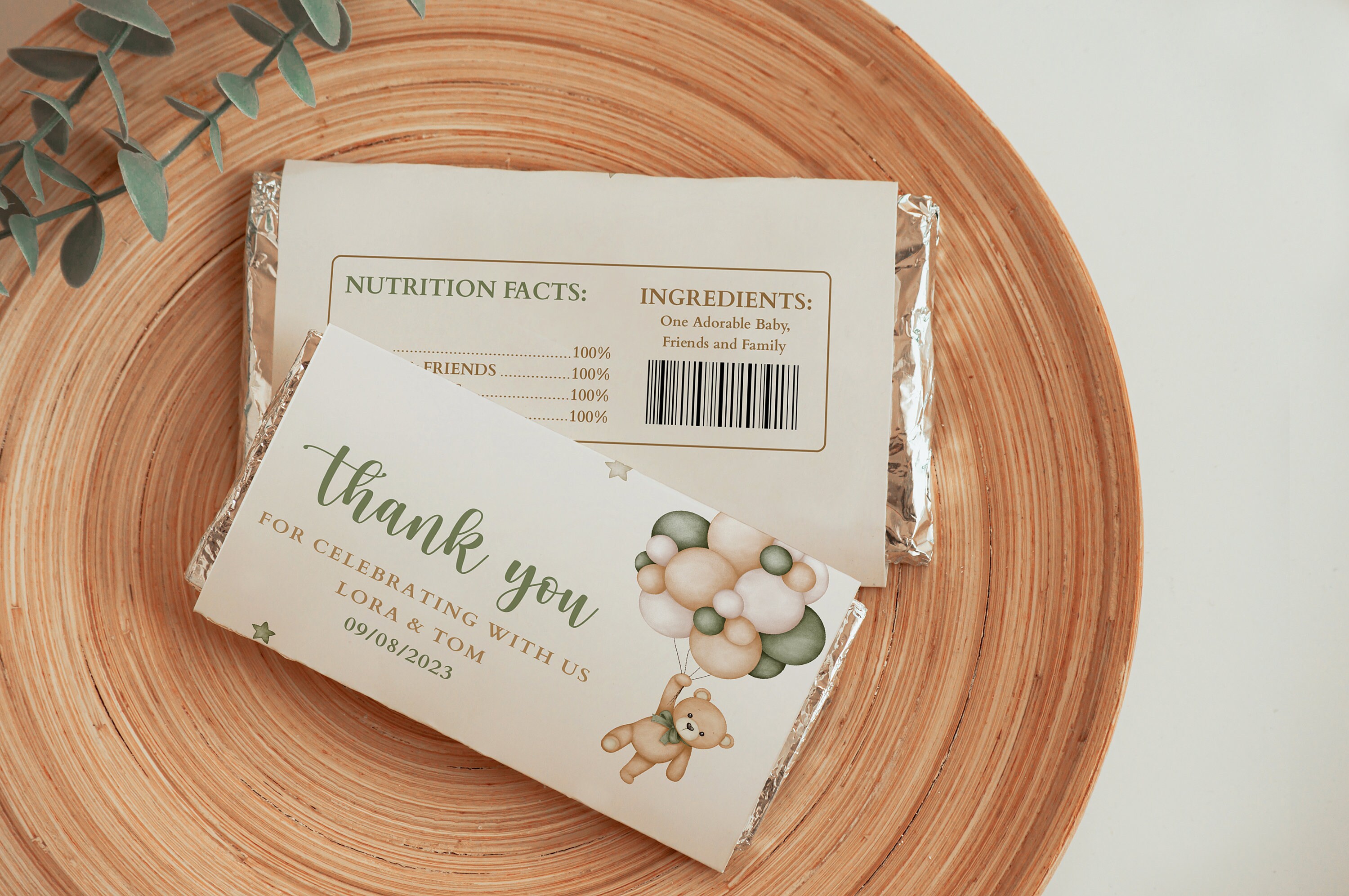 EDITABLE Sage Green Teddy Bear Chocolate Bar Wrapper Template, Green ...
