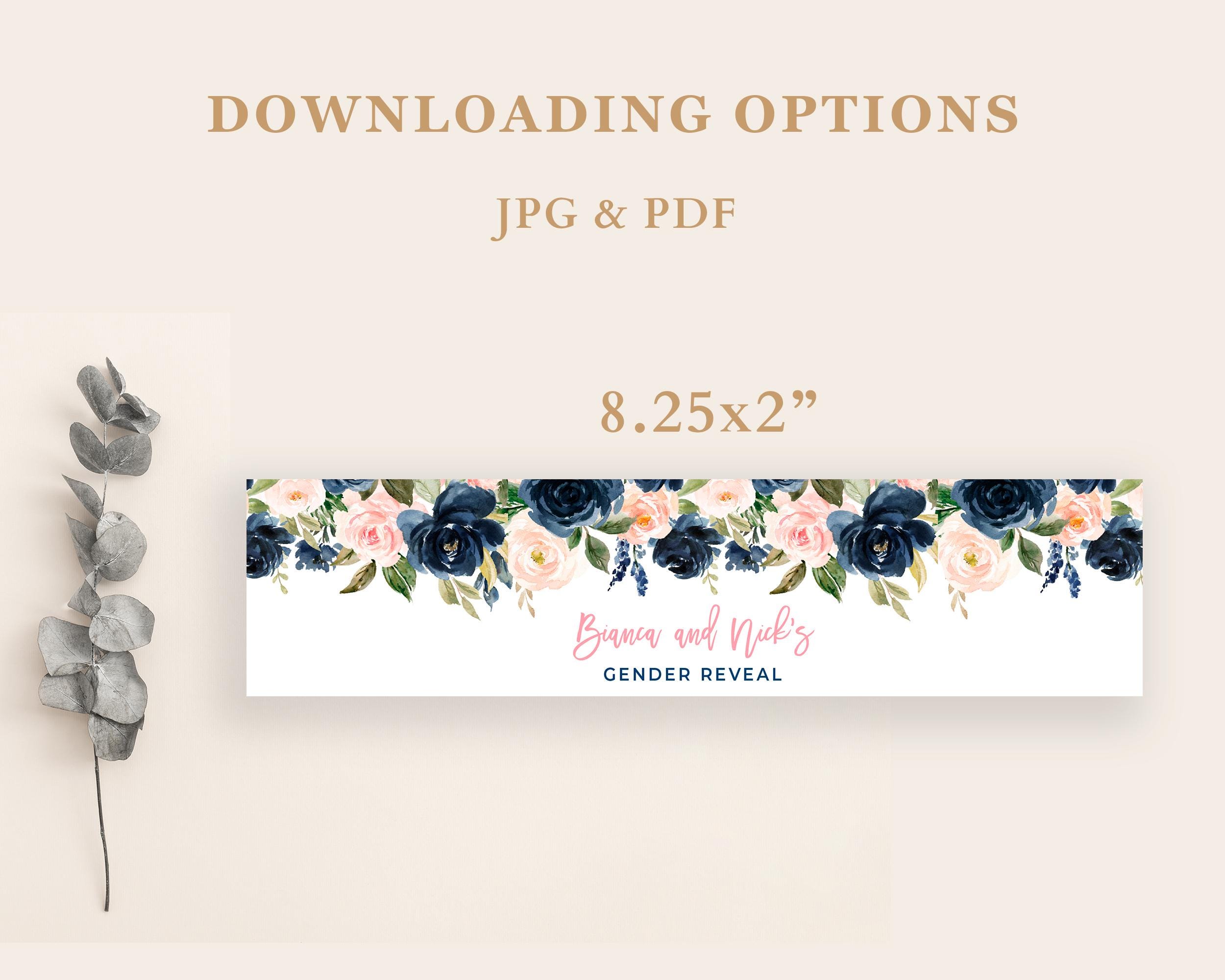 Navy Blush Editable Water Bottle Labels, Floral Water Labels Template ...