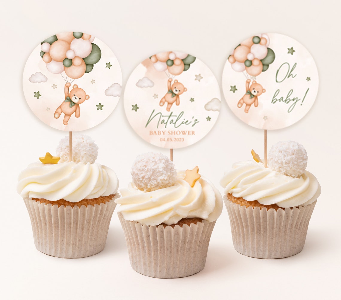 Sage Green Teddy Bear Food Sign for Baby Shower, Food Station Printable ...