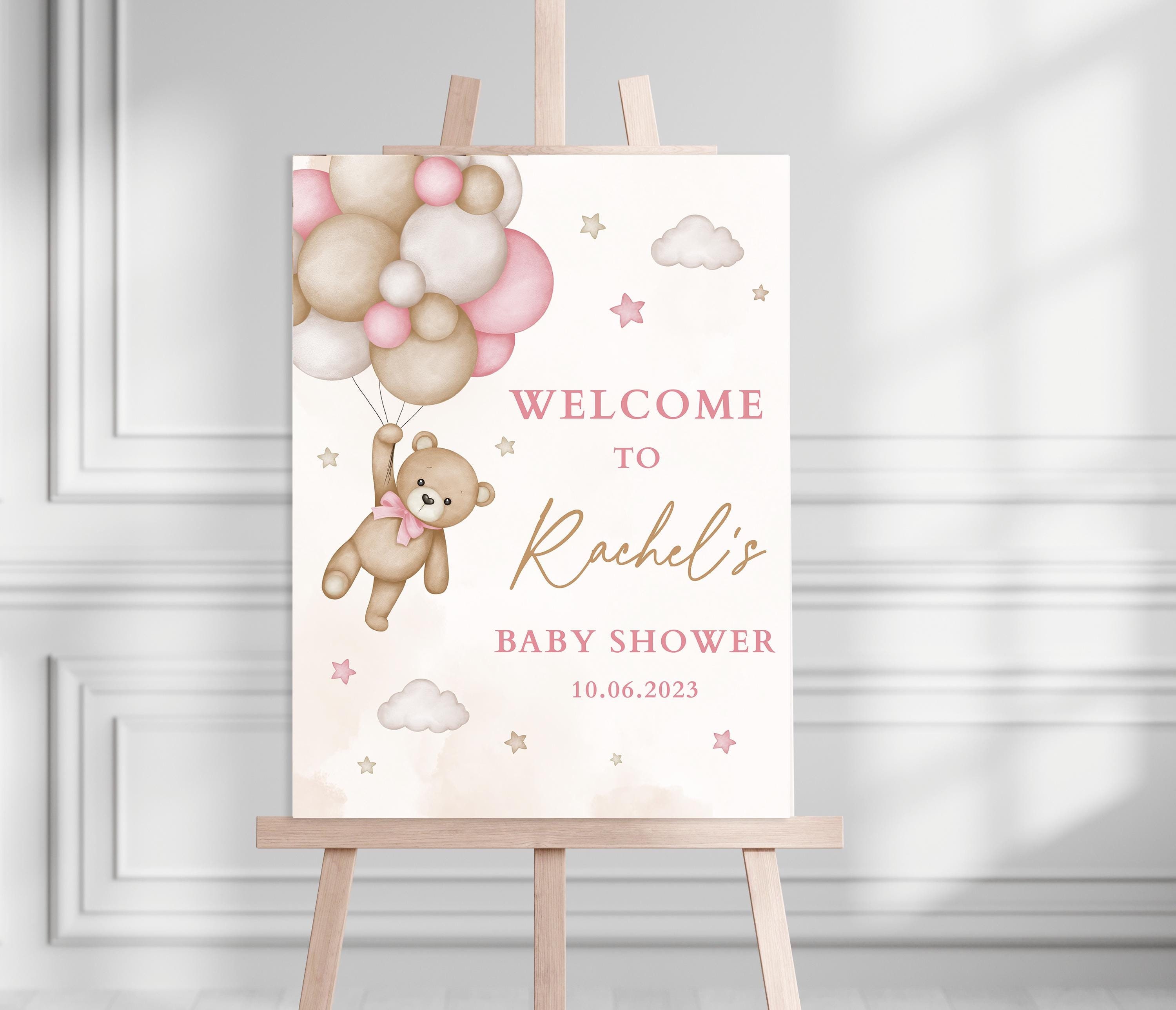 Pink Teddy Bear Baby Shower Welcome Poster, Girl Theme (editable) - Etsy