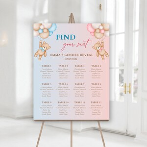 Teddy Bear Balloon Table Numbers, Gender Reveal Party Table No Editable ...