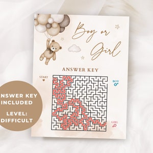 Boy or Girl Gender Reveal Maze Game Beige Teddy Bear Labyrinth Game Teddy Bear Gender Reveal ...