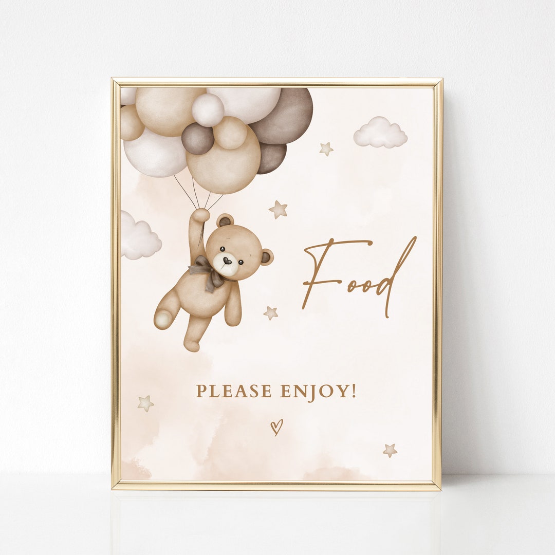 Beige Teddy Bear Food Sign, Food Station Brown Bear Baby Shower Table ...