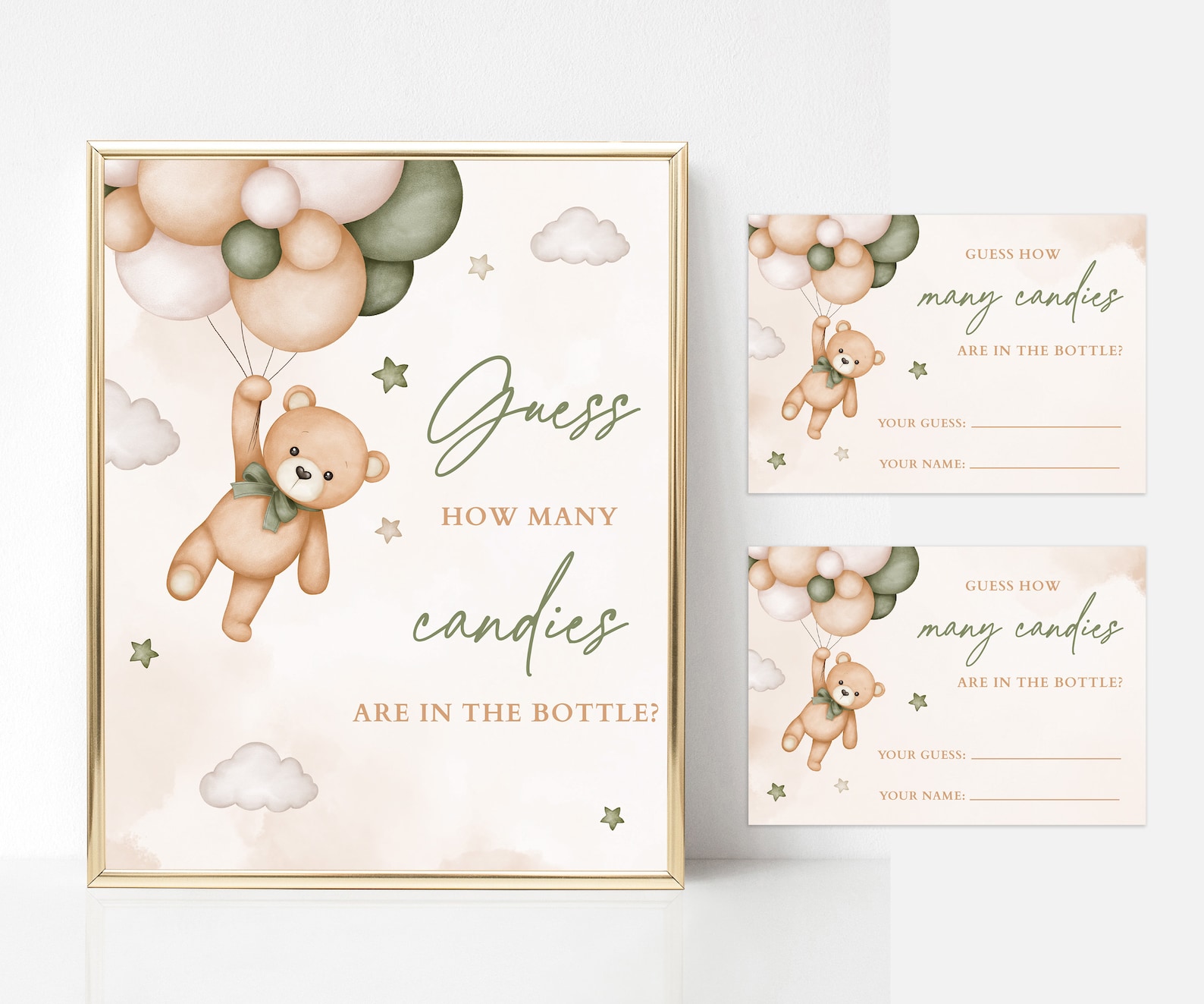 Sage Green Teddy Bear Food Sign for Baby Shower, Food Station Printable ...