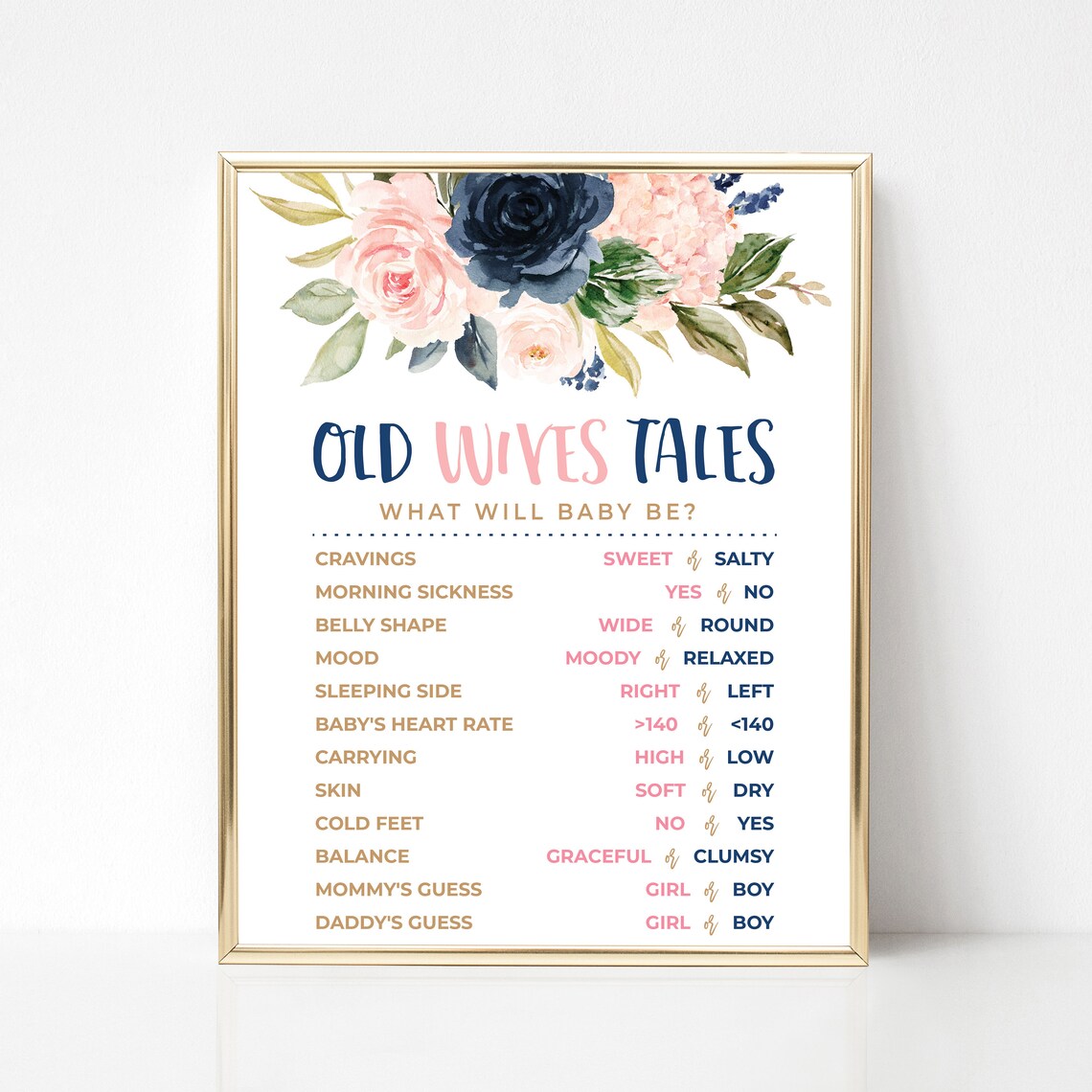 Old Wives Tale for Gender Reveal Gold Blush Navy Gender - Etsy