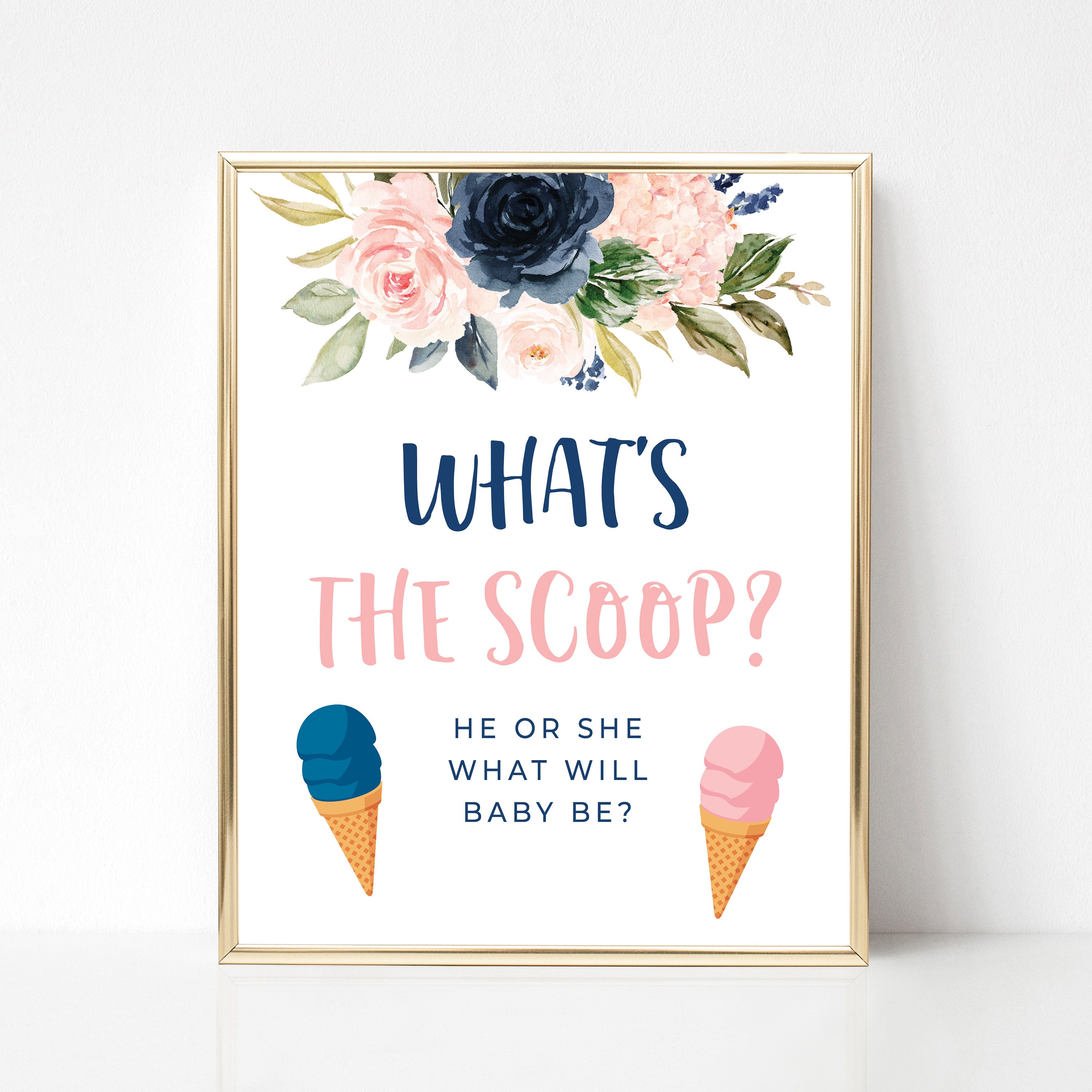 What's the Scoop, Ice Cream Scoop, Gender Reveal Party, Navy and Blush ...