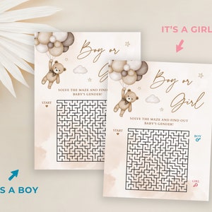 Boy or Girl Gender Reveal Maze Game Beige Teddy Bear Labyrinth Game Teddy Bear Gender Reveal ...