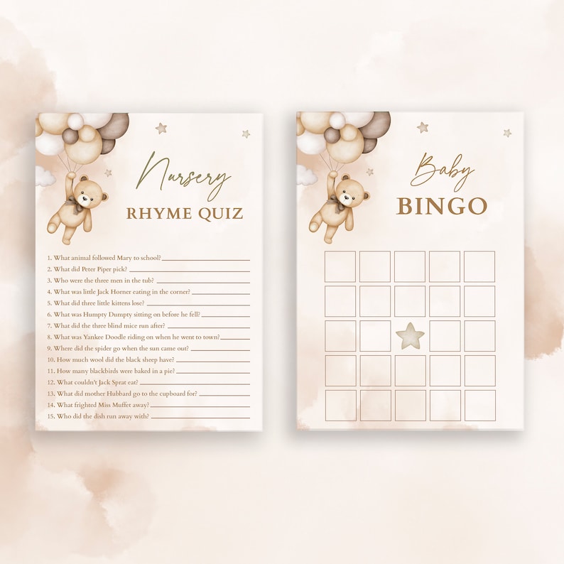 EDITABLE Beige Teddy Bear Baby Shower Games, Gender Neutral Games ...