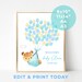 EDITABLE Blue Teddy Bear Fingerprint Guestbook, Baby Boy Teddy Bear ...