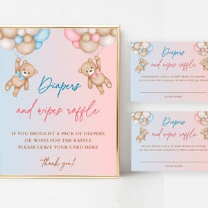 Diapers and Wipes Raffle, Teddy Bear Gender Reveal Diaper Raffle Sign ...