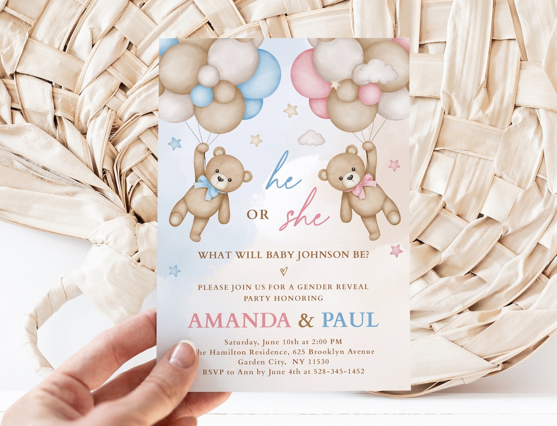 Teddy Bear Gender Reveal Invitation Gender Neutral Invites - Etsy