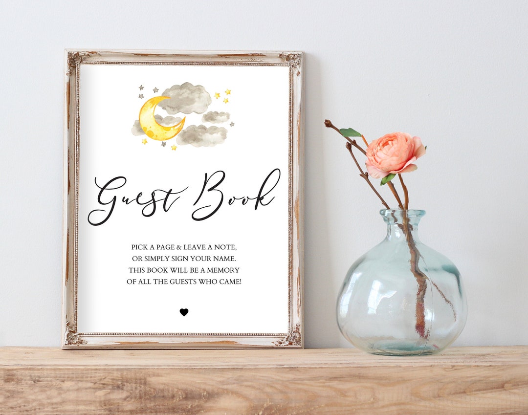 Guest Book Baby Shower Sign, Guestbook Gender Neutral Baby Shower, Moon ...