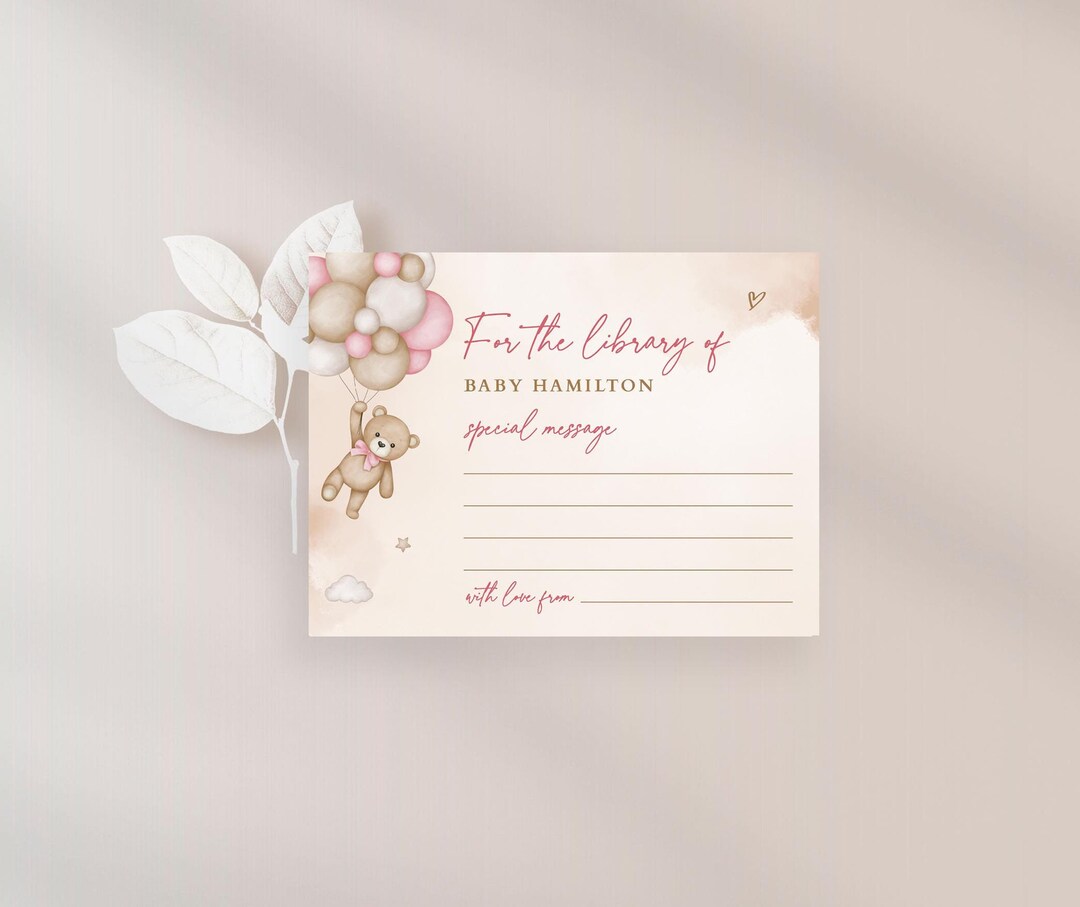 EDITABLE Books for the Baby Card Pink, Baby's First Library Book Ticket ...