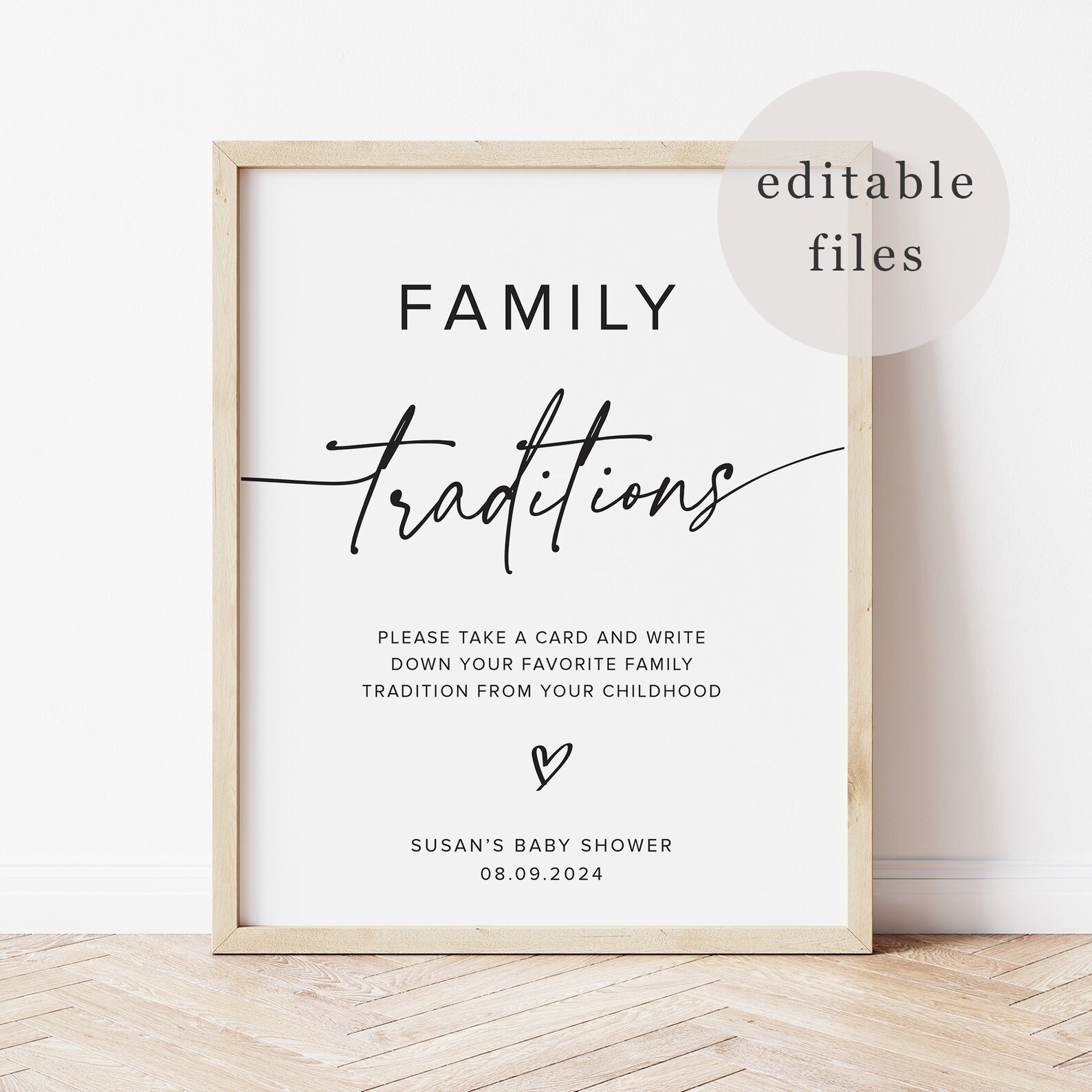 Minimalistic Family Tradition Sign and Card, Minimal Baby Shower Share ...