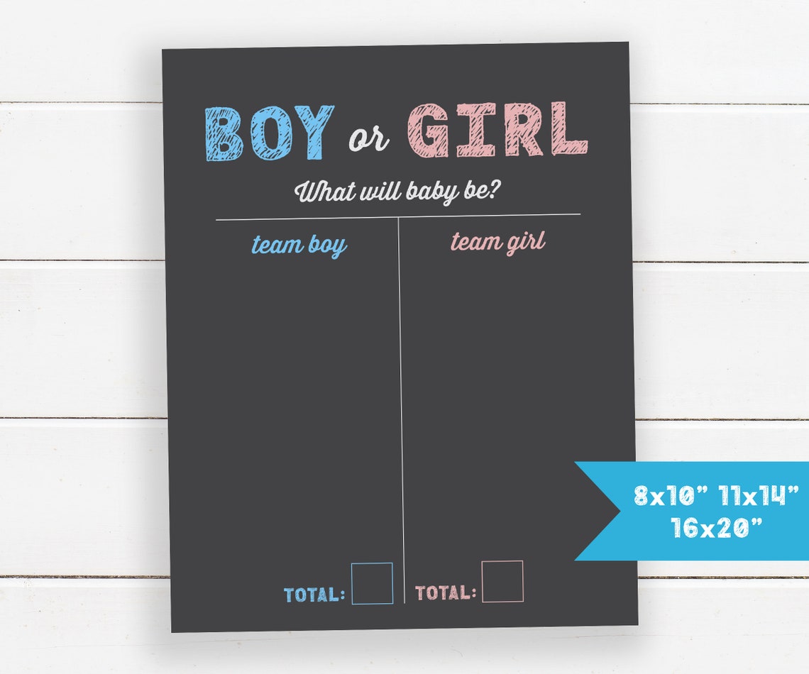 Boy or Girl Gender Reveal Chalkboard, Boy or Girl Voting Banner, Gender ...