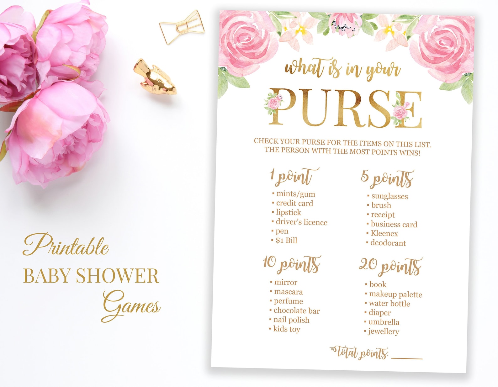 What's in Your Purse Baby Shower Game Pink Floral Baby | Etsy
