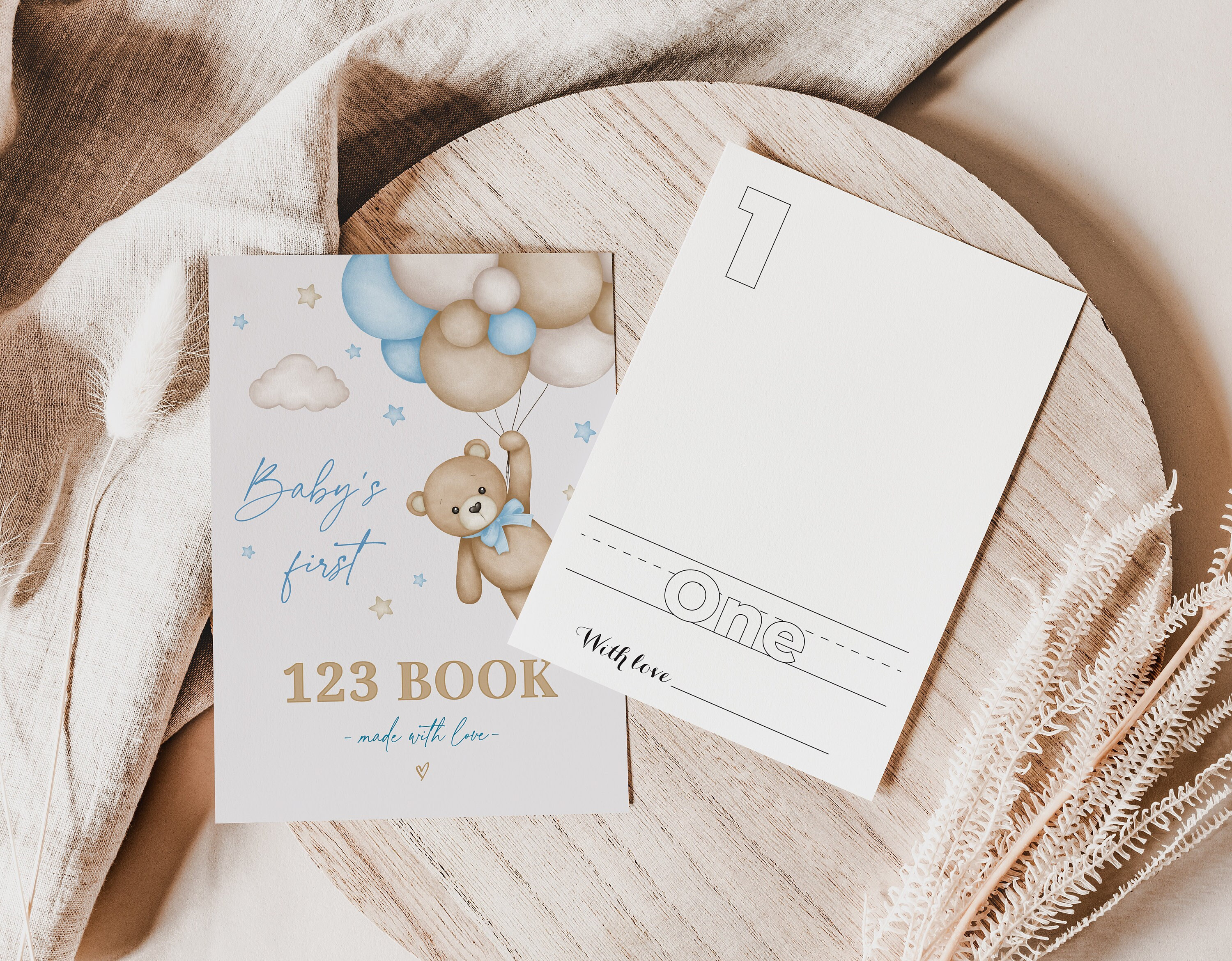 Baby Shower Numbers Book Bear Balloons, Baby's First 123 Book, Drawing ...