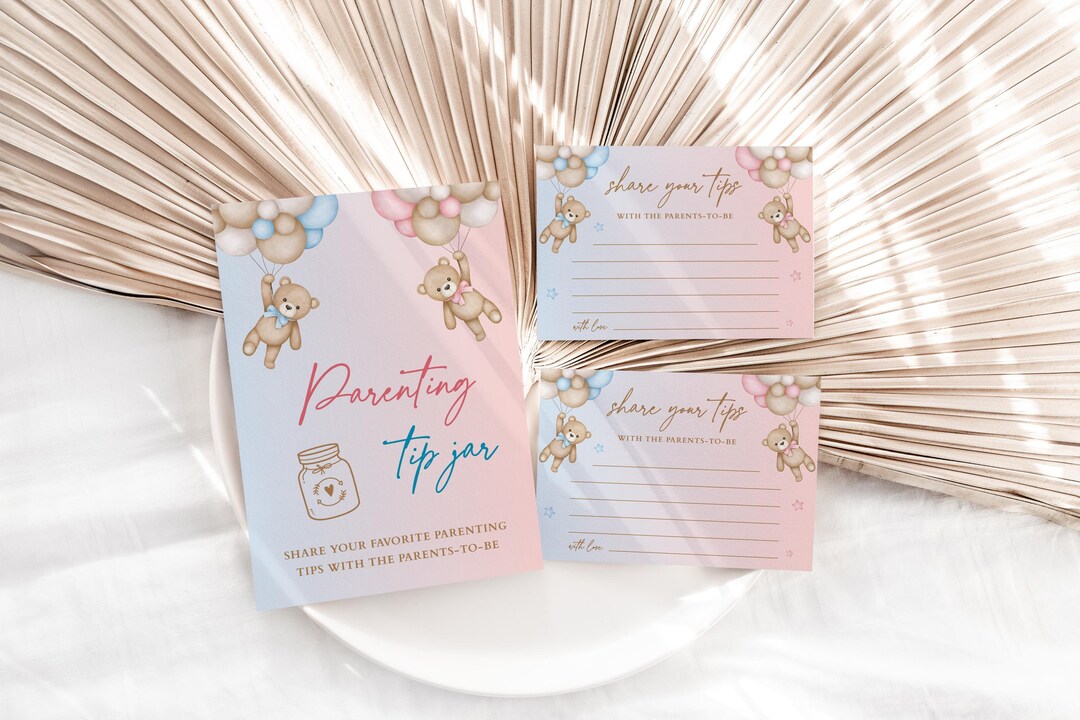 Parenting Tip Jar Sign and Ticket Gender Reveal Party, Teddy Bear ...