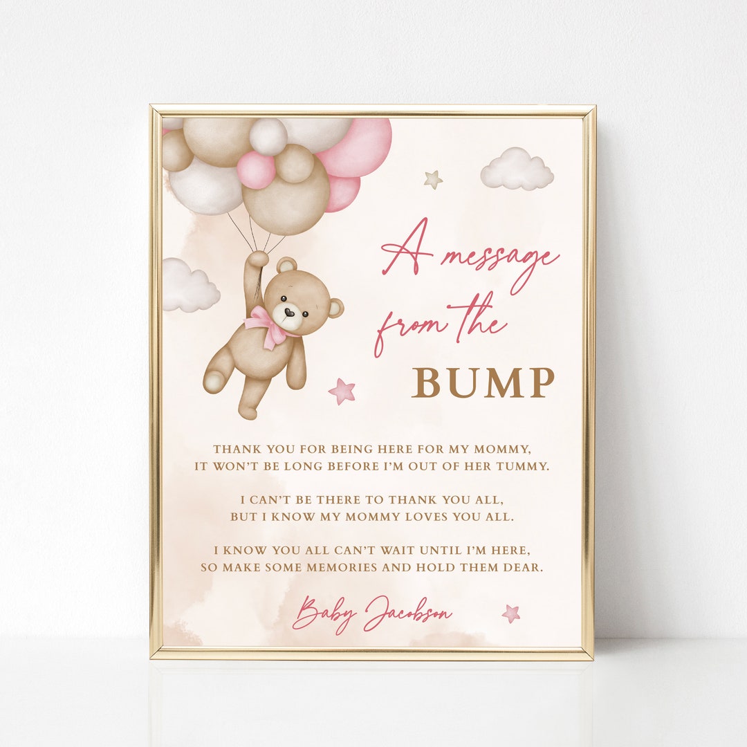 EDITABLE Pink Teddy Bear A Message From the Bump, We Can Bearly Wait ...