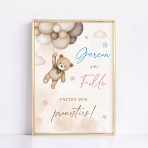 EDITABLE Garçon Ou Fille Poster, French What Will Baby Be Beige Teddy ...