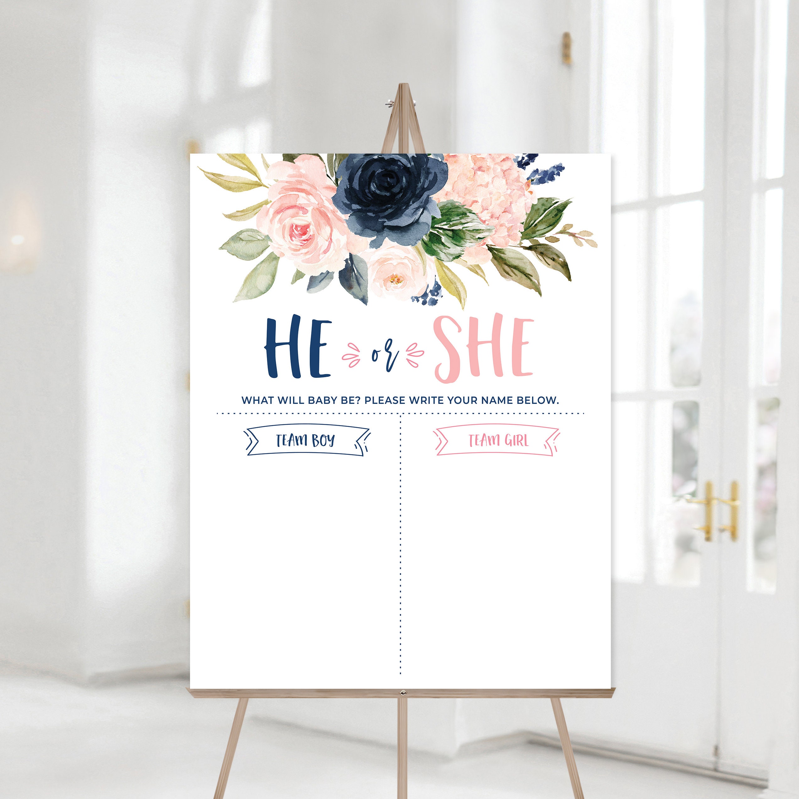 Boy or Girl Voting Card Printable, Cast Your Vote Card Navy and Blush ...