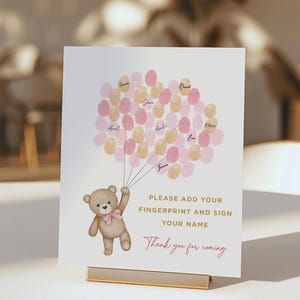 Teddy Bear Baby Shower Fingerprint Guestbook Editable Thumbprint Guest ...