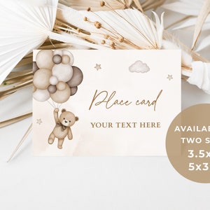 EDITABLE Brown Teddy Bear Place Card, Food Label, Guest Name Card ...