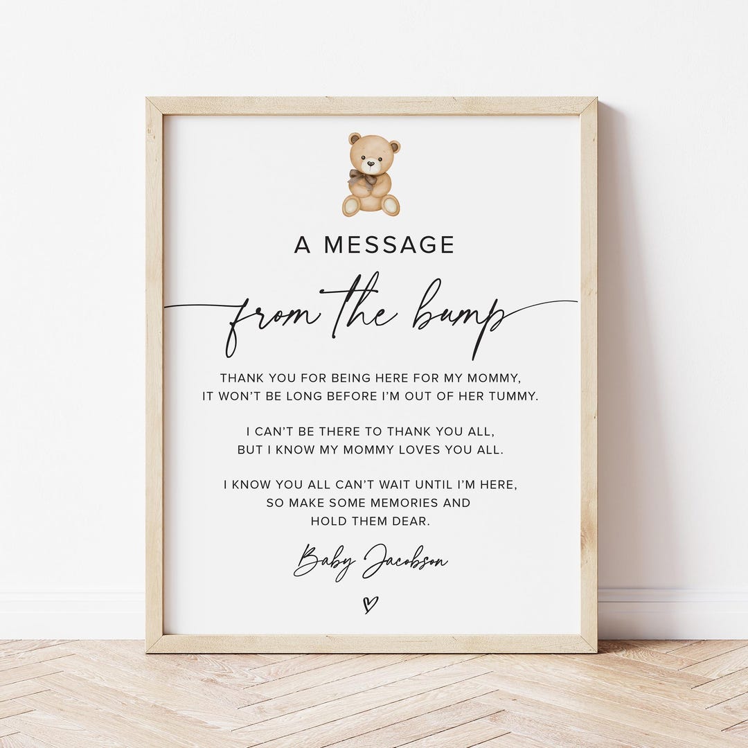 A Message From the Bump Minimalistic, Brown Teddy Bear Baby Shower Bump ...