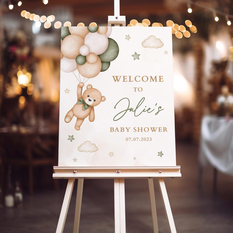 EDITABLE Seating Chart Sage Green Teddy Bear Baby Shower, Find Your ...