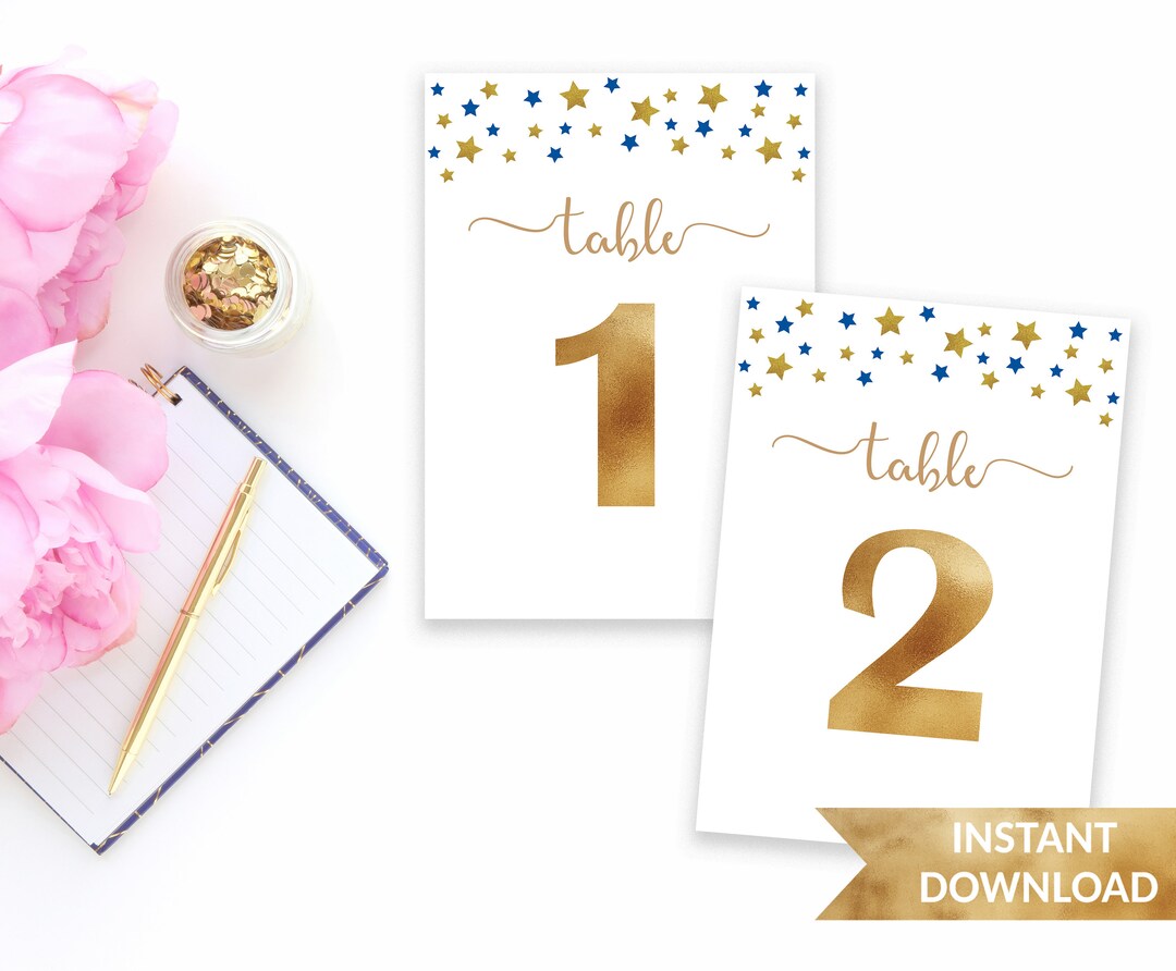 Table Numbers Printable, Navy Blue Twinkle Twinkle Little Star Theme ...