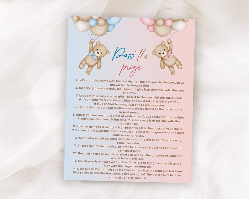 Editable Bear Balloons Gender Reveal Menu Template We Can - Etsy