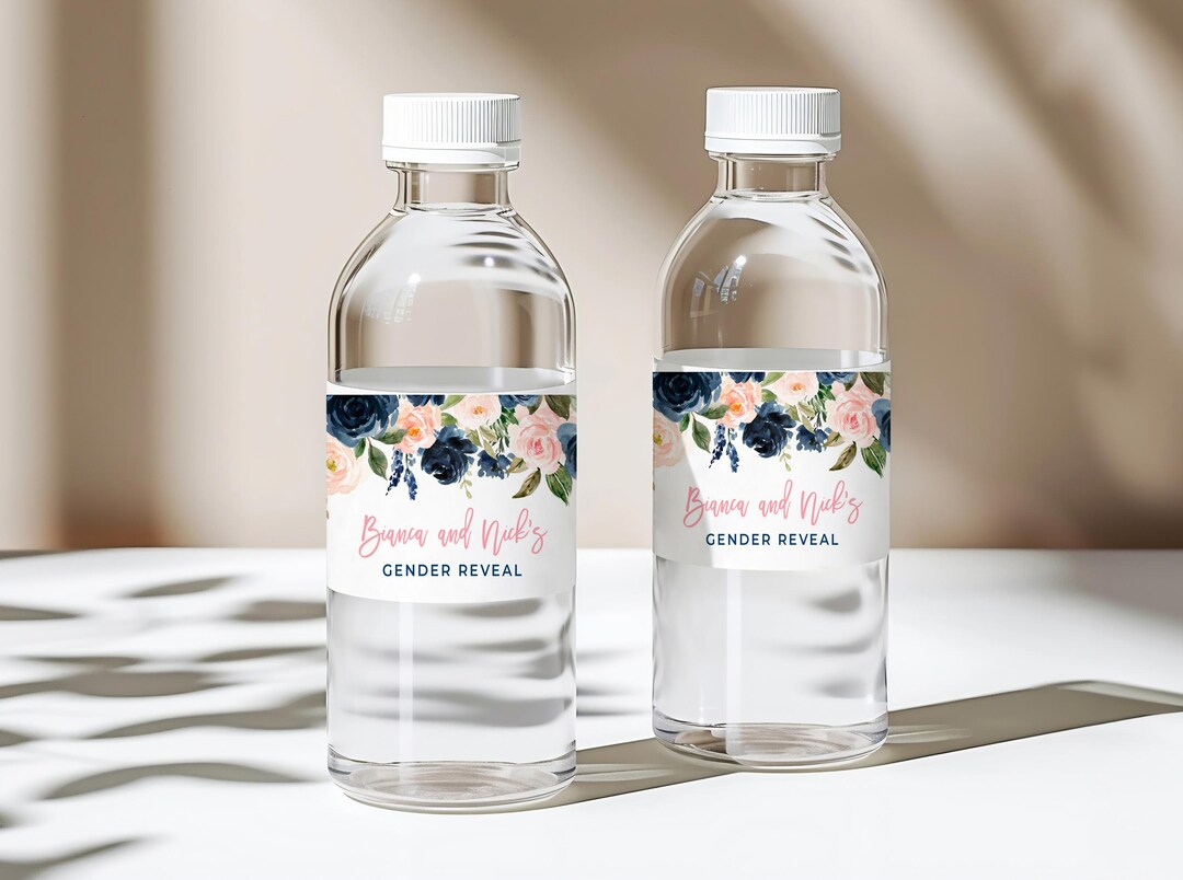 Navy Blush Editable Water Bottle Labels, Floral Water Labels Template ...