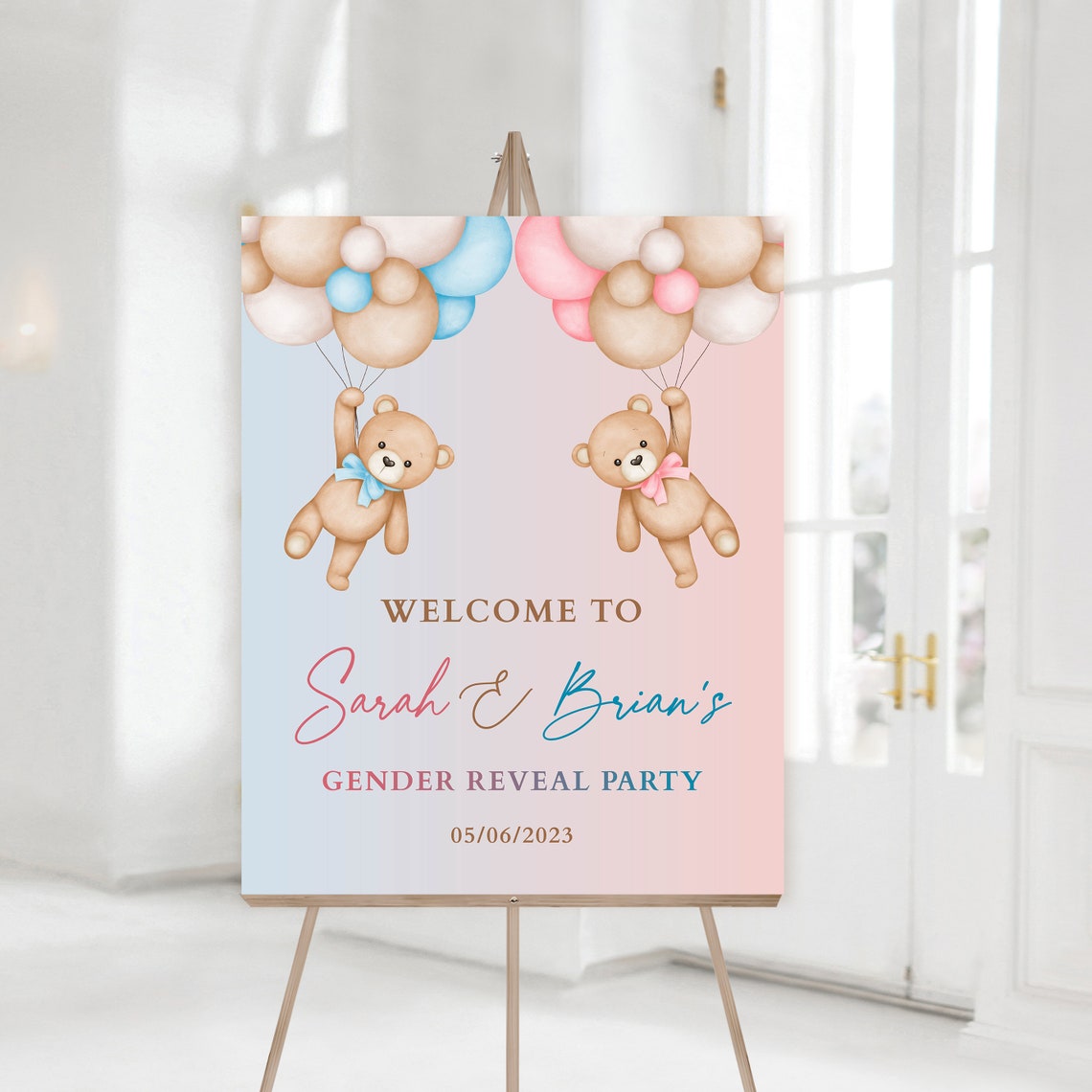 Teddy Bear Balloon Table Numbers, Gender Reveal Party Table No Editable ...