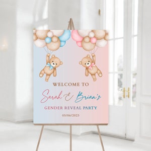 Teddy Bear Balloon Table Numbers, Gender Reveal Party Table No Editable ...