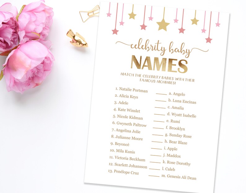 Baby Name Race Pink and Gold Baby Shower Games Twinkle | Etsy