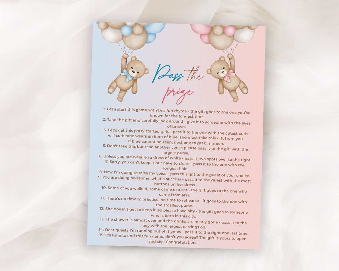 Pass the Prize Baby Shower Game Pass the Parcel Teddy Bear - Etsy