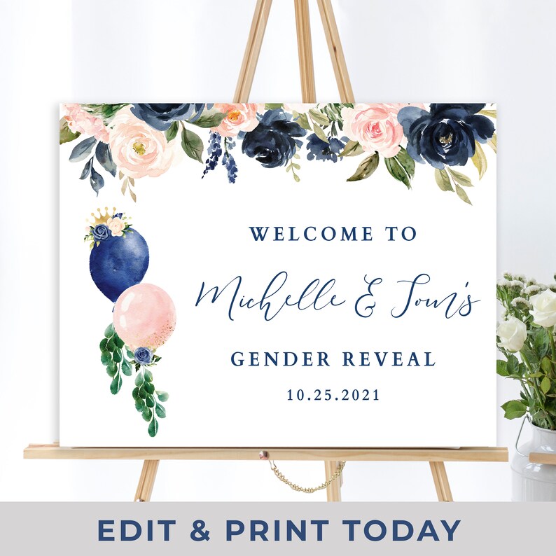 Navy Blush Editable Water Bottle Labels Floral Water Labels - Etsy