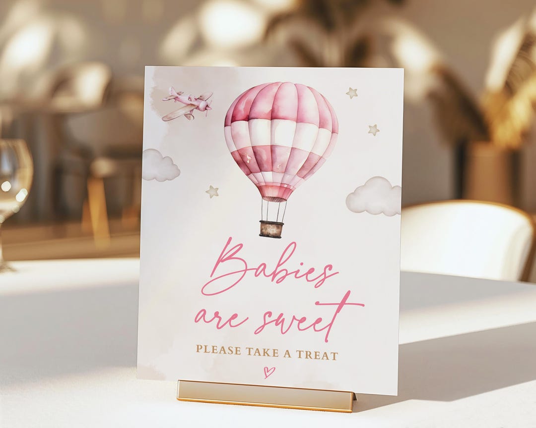 Babies Are Sweet Baby Shower Sign, Pink Hot Air Balloon and Airplane ...